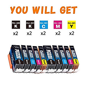 EASYPRINT Compatible PGI-220 CLI-221 Ink Cartridges PGI220 CLI221 Used for PIXMA IP3600 IP4600 MX860 MX870 MP560 (10-Pack, 2X PGI Large BK, 2X CLI Small BK, 2X Cyan, 2X Magenta, 2X Yellow)