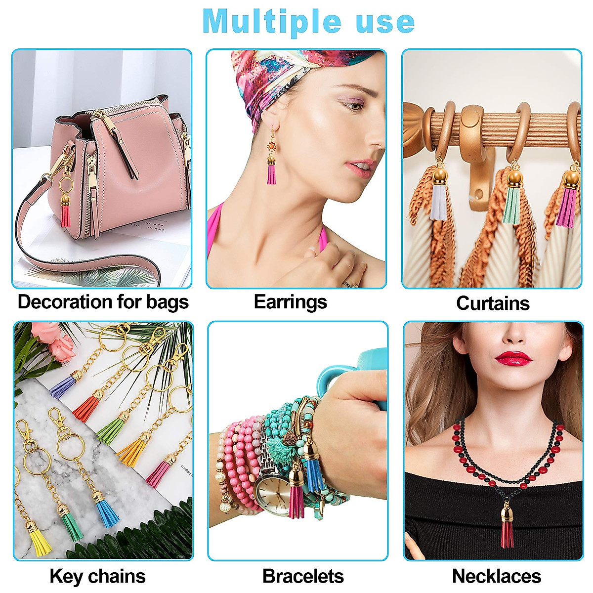 Duufin 200 Pieces Keychain Tassels Bulk Leather Tassel Colored Tassel Pendants for DIY Keychain and Craft, 40 Colors (Gold Cap)