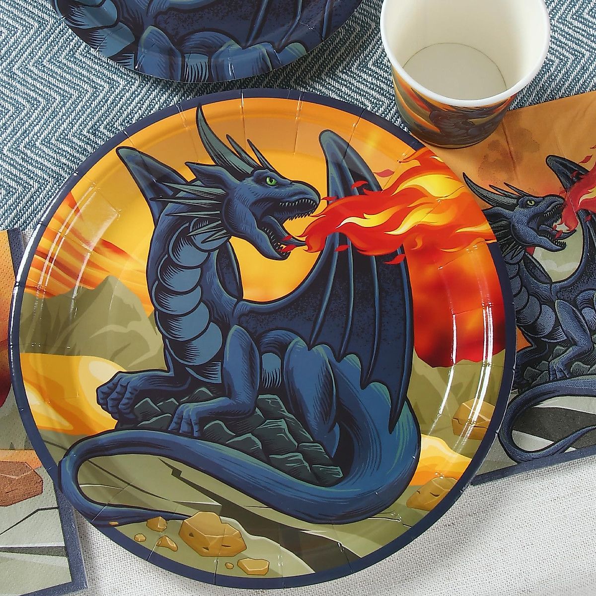 Dragon Party Supplies (Serves 24) Dinner Plates, Dessert Plates, Cups, Napkins. Fantasy Birthday Decorations for Kids, Boys, Girls and More. Dragon Themed Birthday Party Decorations