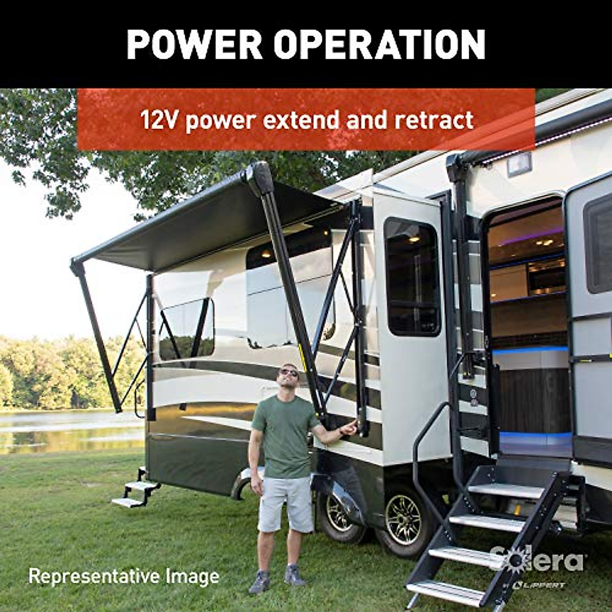 Solera 12V Smart Arm 69" Awning Hardware Kit for 5th Wheels, RVs, Travel Trailers, Power Extend and Retract, Safety Lock Button, Weatherproof - 759517