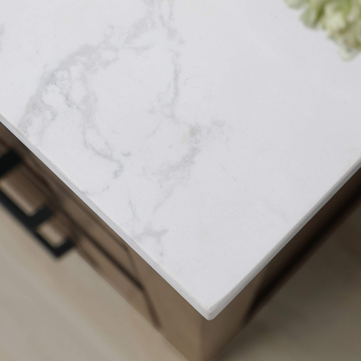 OVE Decors Maya Plus 36 in. Single Sink Bathroom Vanity in Almond Latte Finish, Black Hardware and Included Power Bar