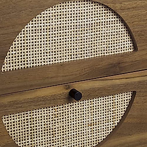 FOKWE Rustic Rattan Nightstand 2-Drawer, End Table Side Table Wooden Coffee Table with Storage and Solid Wood Legs for Living Room, Bedroom(Walnut,2 Pack), Walnut-2 Drawers-2 Packs,