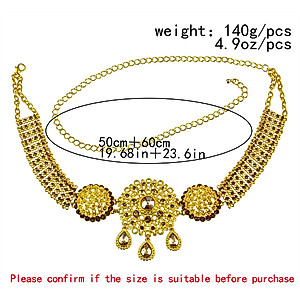 Indian Style 14K Gold Plated Metal Crystal Flower Turquoise Belly Chains Dancing Summer Beach Sexy Body Jewelry (D)