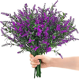 12 Bundles Artificial Lavender Flowers, Greenery Bushes Bouquet, Faux Plastic Greenery for Indoor Outside Hanging Plants, Plastic Fake Plants Flowers Home Garden Wedding Party Decor (Fuchsia)
