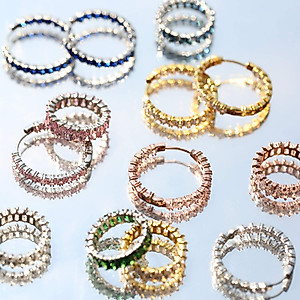 Bridal Square Simulated Pink Tourmaline Cubic Zirconia Brilliant Princess Cut AAA CZ Inside Out Statement Hoop Earrings For Women Prom Silver Plated 1.25 Diameter