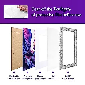 TWING Rustic Picture Frames 11x14 Set of 3, Distressed White Large Gallery Wall Frame Set Display Photos 8 x 10 with Mat or 11 x 14 without Mat Wall Mounting Display Composite Wood