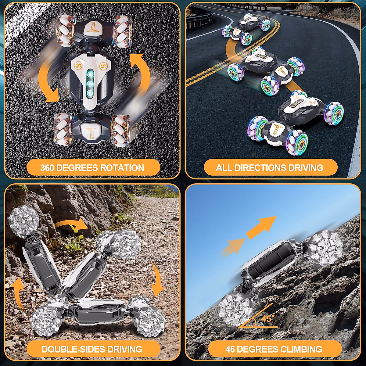 TIOYOTY Gesture Stunt RC Car, 2.4Ghz 4WD Remote Control Car, Gravity Watch Sensor 360° Rotating Twist Drift Offroad Toy Car with Music Lights, Ages 6-12 Boys Girls Birthday