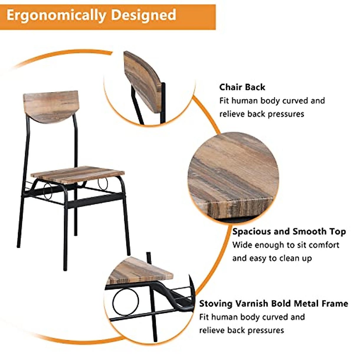 AOCOROE Rectangular Dining Table & Chair Set of 5 w/Storage Space, Dining Room Set w/ 1 Table & 4 Chairs, Table Chair Set w/MDF Tabletop & Iron Frame, for Dining Room, Bistro, Home Bar, Kitchen