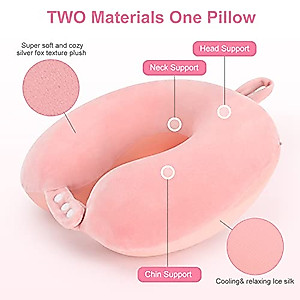 Travel Neck Pillow, Best Memory Foam Neck Pillow Head Support Soft Pillow for Sleeping Rest, Airplane Car & Home Use (Grey) (Pink)