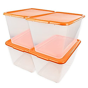 SIMPLYKLEEN 14.5-gal. Reusable Stacking Plastic Storage Containers with Lids, Tangelo Orange/Clear (Pack of 4)