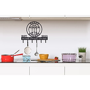 Kitchen Utensil Rack with Custom Name, Farmhouse Kitchen Utensil Holder, Personalized Metal Kitchen Utensil Hanger, Kitchen Utensil Organizer for Wall, Hooks for Kitchen Utensils