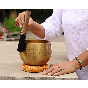 DharmaObjects Tibetan Ring Gong Meditation Singing Bowl Mallet Cushion Set (Jumbo)