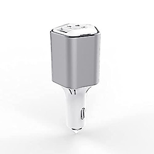 Car Air Purifier Ionizer 4-in-1 Premium Air Purifier + USB Port Charger + Window Breaker Hammer For Safety + Aromatherapy - (Platinum SIlver) )