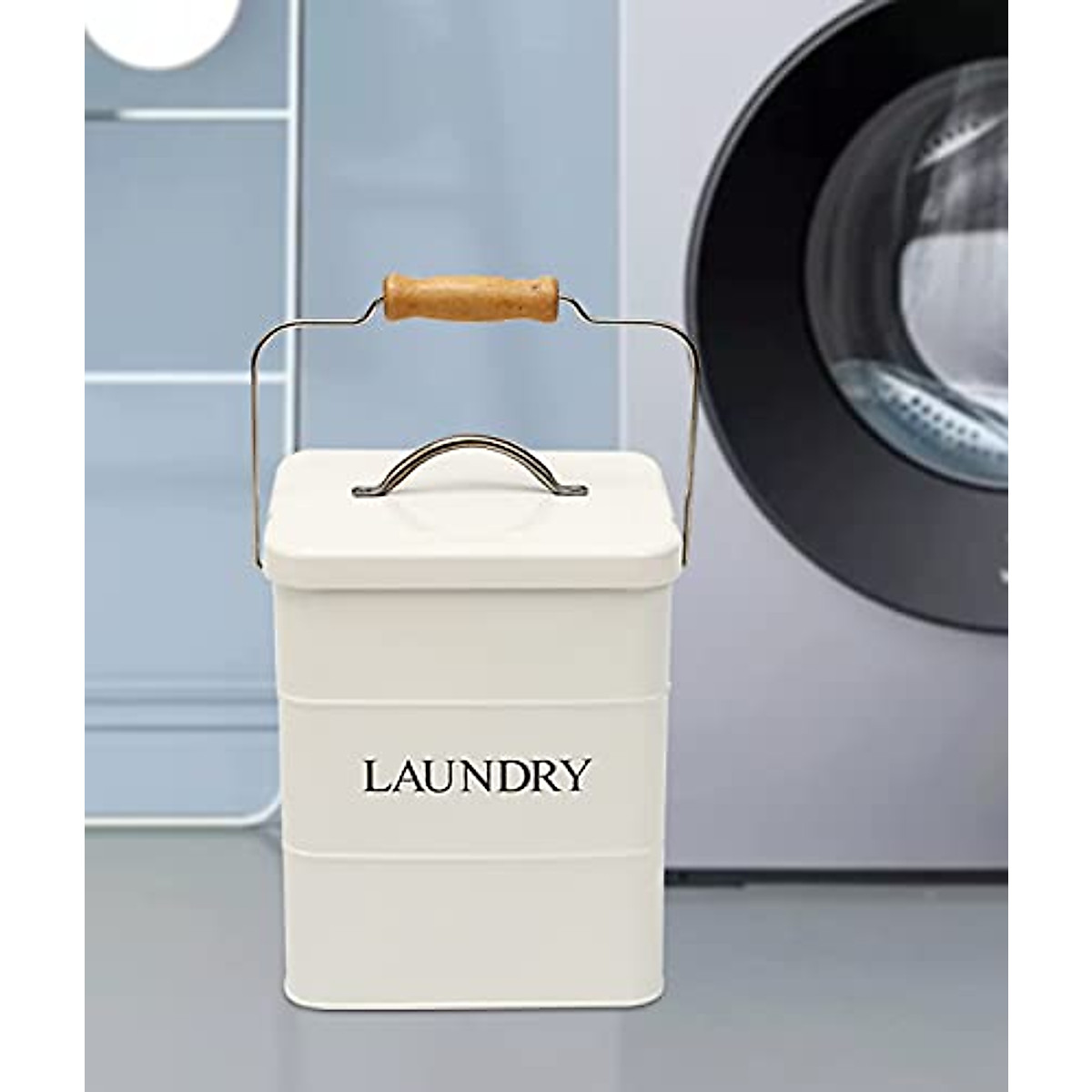 Morezi Laundry Detergent Container Powder Soap Containers with Lid and Scoop Included, Perfect Sturdy Canister Tins for Kitchen Countertop, Shelf, Great Gift - White