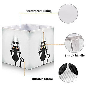 Kigai Halloween Cat Paw Print Cube Storage Bins - 11x11x11 In Large Foldable Storage Basket Fabric Storage Baskes Organizer for Toys, Books, Shelves, Closet, Home Decor