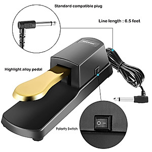 Cootack Universal Sustain Pedal Suitable for Yamaha Casio Roland Electronic Keyboards, Digital Piano & More Gold