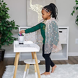 Wildkin Kids Modern Study Desk and Stool Set for Boys and Girls, Includes One Matching Stool, Classic Timeless Design Features Panel Edges on Tabletop and Solid Wood Legs (White w/ Natural)