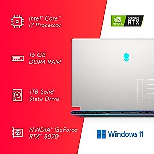 Alienware x15 R1 VR Ready Gaming Laptop - 15.6 inch FHD 360Hz Display, Intel Core i7-11800H, 16GB DDR4 RAM, 1TB SSD, HDMI, WiFi, NVIDIA GeForce RTX 3070 8GB GDDR6, Windows 11 Home - White