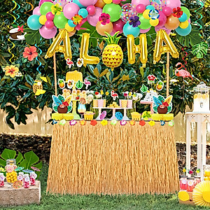 Hawaiian Aloha Luau Party Decorations, 153Pcs Tropical Summer Beach Birthday Supplies Grass Table Skirt Hanging Swirl Aloha Balloon Garland Honeycomb Centerpiece Hibiscus Palm Leaves Straws CakeTopper