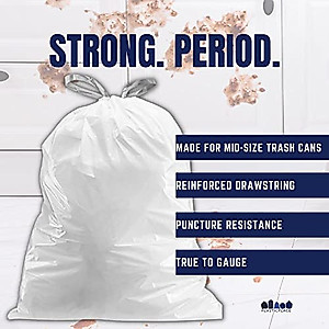 Plasticplace 8 Gallon Trash Bags │ 0.7 Mil │ White Drawstring Garbage Can Liners │ 22" x 22" (100 Count)