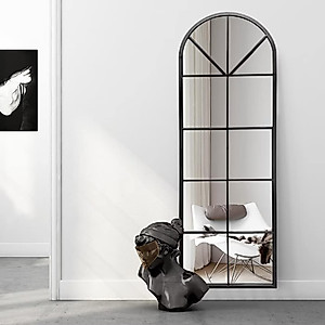 Dewfig Arched Wall Full Length Mirror 22"x65", Black Arched Window Mirror, Vanity Mirror for Bathroom, Bedroom, Entryway, Wall Mirror Full Length with Metal Frame, Arch Top Wall Mirror, Black