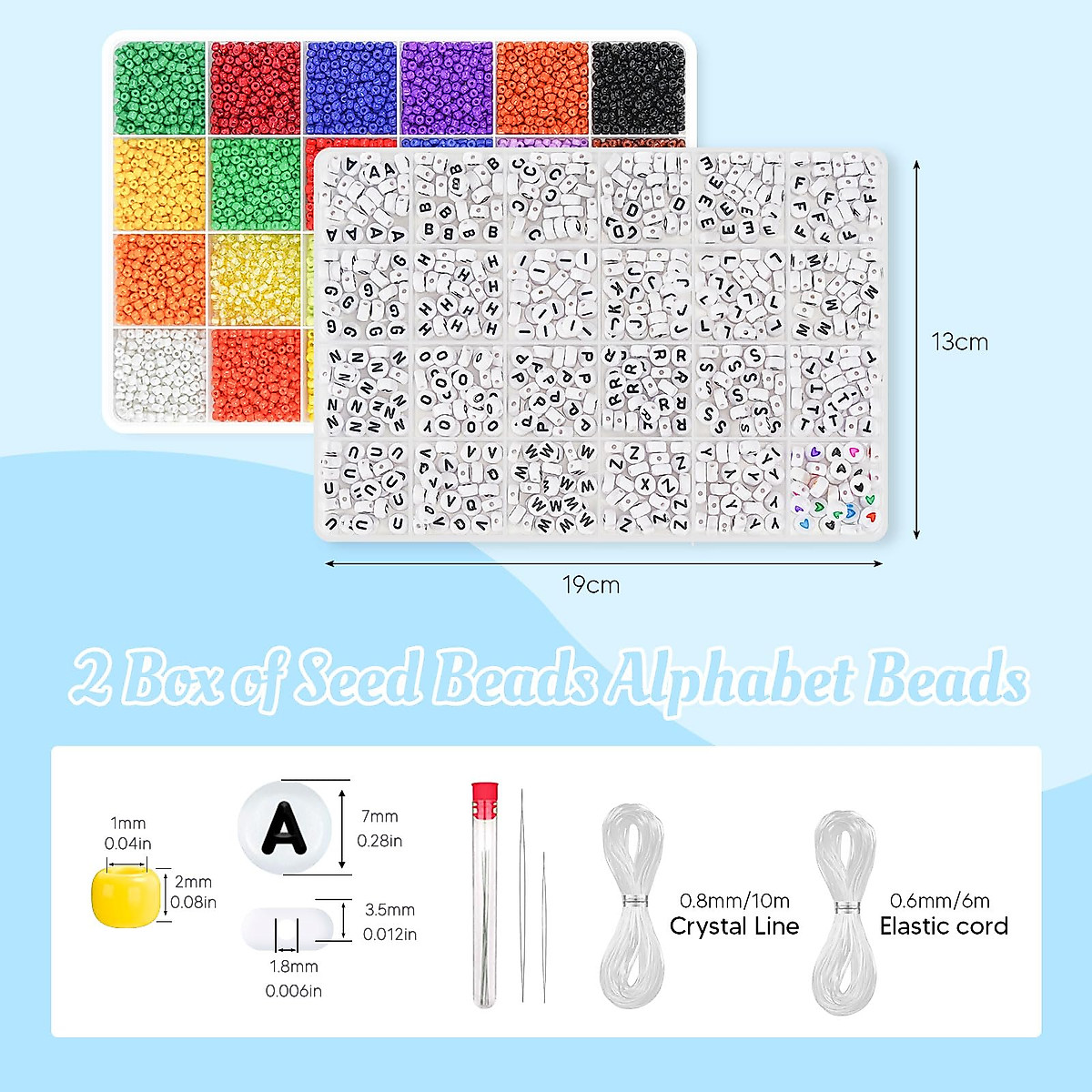 Dowsabel Friendship Bracelet Kit, 10000 Pcs 3mm Glass Seed Beads for Bracelet Making with Letter Alphabet Beads A-Z, 8/0 Craft Bead for Jewelry Making Necklaces and Key Chains with Needle Cord