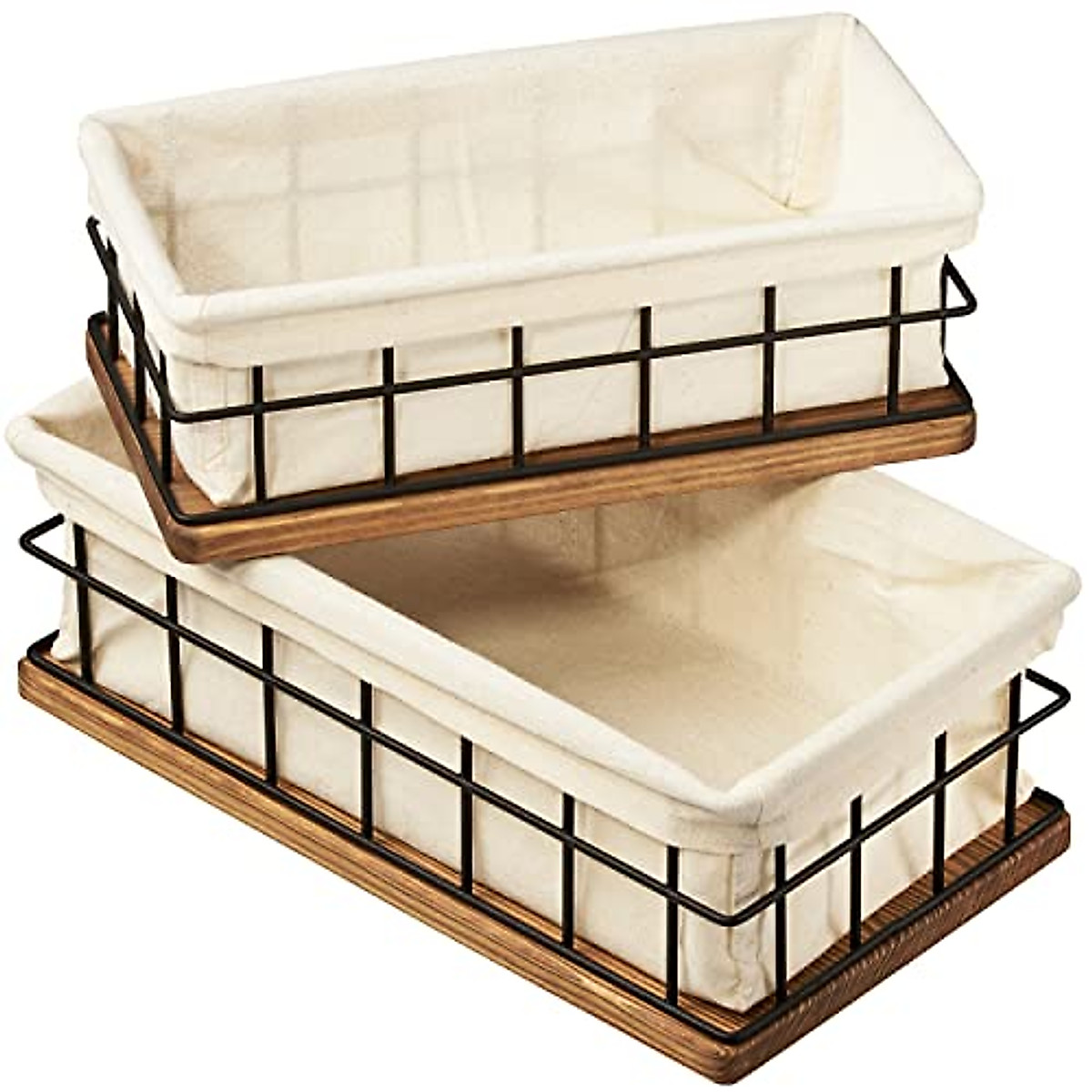 BAOBAB WORKSHOP Bundle - 2 Items: Wood and Wire Baskets with Floating Shelves for Bathroom Decor, Toilet Paper Storage, Living Room Bedroom and Kitchen