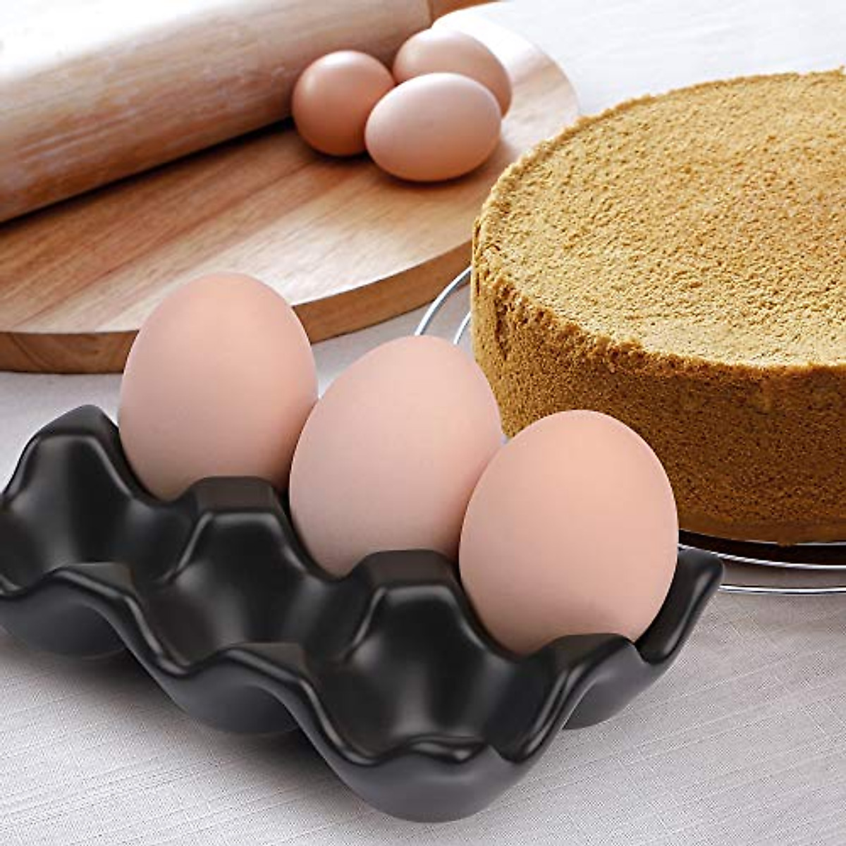 AbbyCindy 6 Cups Egg Tray Serveware, Eggs Dispenser, Egg Holder Set Kitchen Restaurant Fridge Storage Decorative Accessory (White,2 pack)