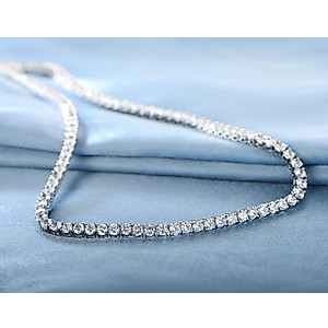 Gemsme 18K White Gold Plated 3.0mm Round Cubic Zirconia Classic Tennis Necklace For Women 18 Inch