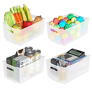 Minekkyes 4-Pack Plastic Freeze Bin, Stackable Freezer Storage Boxes, Chest Freezer Storage Containers, Matte Transparent