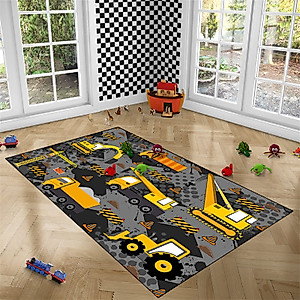 CAFCIOYG Construction Rugs for Boys Room Play Rug for Cars and Trucks Car Rug Play Mat Kids Rugs for Playroom Car Rug for Boys Room Construction Decor for Boys Room,Grey 2'5''×4'