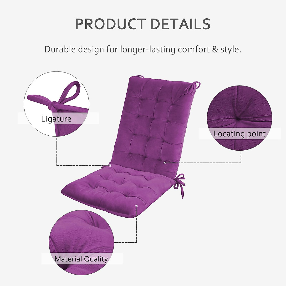 ELFJOY Rocking Chair Cushions Rocking Chair Pads for Wooden Rocking Chair Cushion for Rocking Chair Premium Tufted Back and Seat Cushion 2 Piece Set (Purple)