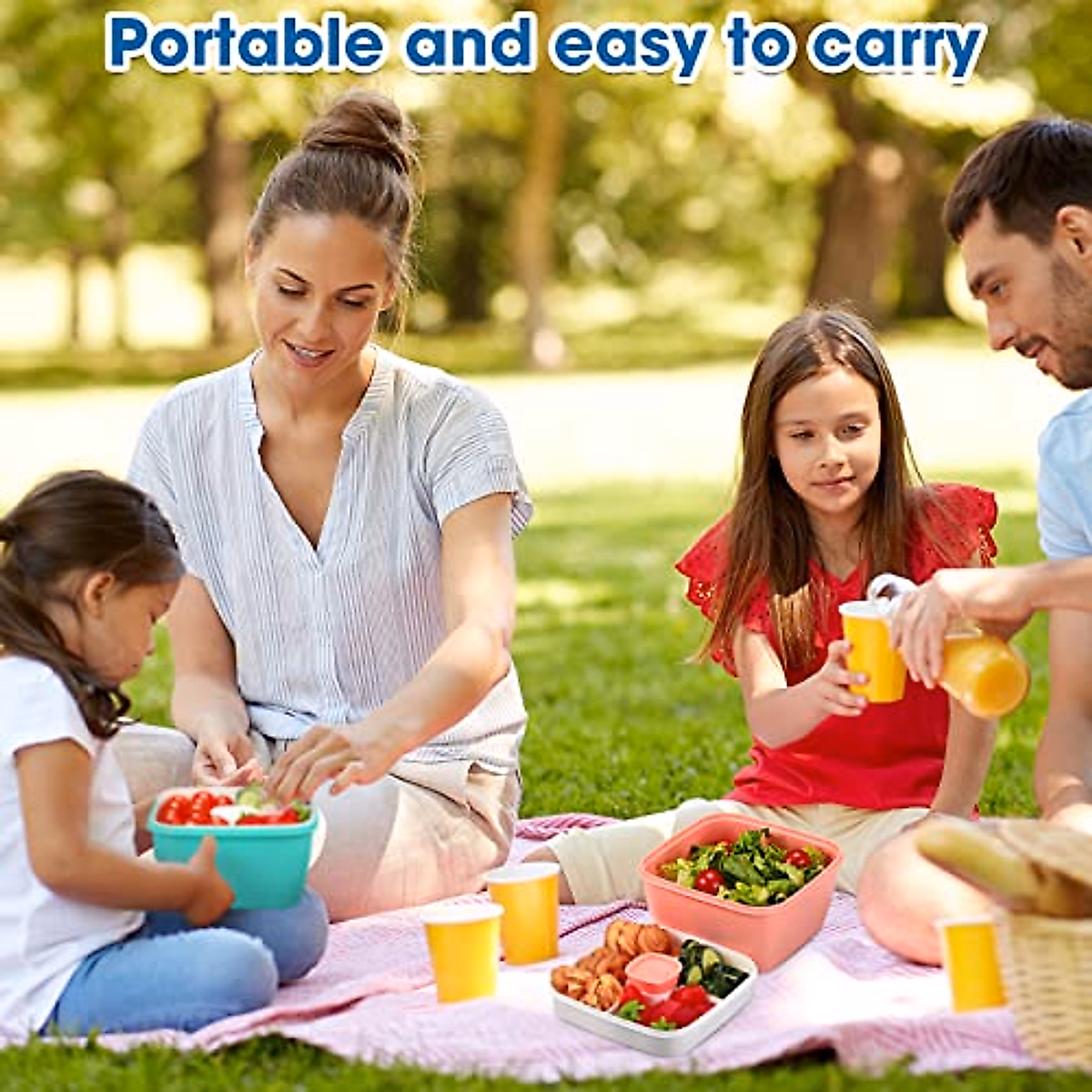 Hotop 4 Pack Salad Lunch Containers 52 oz Bowls with Compartments Tray and Dressings Container Bento Box for Adults Food Fruit Snack, Leak Proof, pink, green and blue