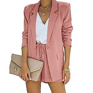 SySea Women's Business Suits Long Sleeve Blazer Jacket Coat and High Waisted Shorts 2 Pieces Outfits Set Light Pink