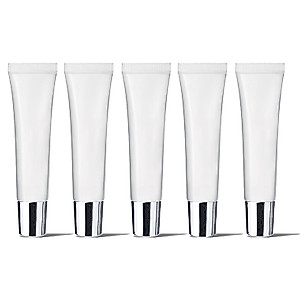 HiMo Empty Lip Gloss Tubes, 5 PACK 15ml Lip Balm Containers Mini Refillable Squeeze Tubes for Comestic Makeup and Travel Toiletries-Sliver