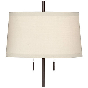 Possini Euro Design Nayla Modern Floor Lamp Standing 62.5" Tall Bronze Steel Slender Column Off White Fabric Tapered Drum Shade Decor for Living Room Reading House Bedroom Home