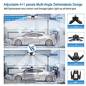 2 Pack LED Garage Lights, 4 +1 Panels 120W 15000LM-6500K Adjustable Ceiling Garage Light with E26/E27 Screw Base Deformable Lighting for Garage Barn Workshop Warehouse Residential High Bay Light