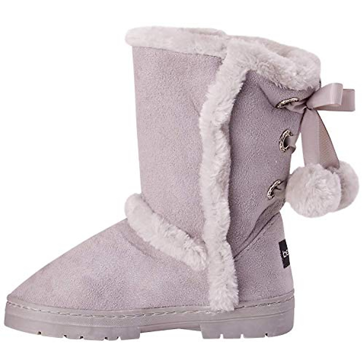 bebe Girls Fur Trim Winter Boots with Back Lace Pom-Poms (Toddler/Little Girl/Big Girl), Size 2 Little Kid, Grey