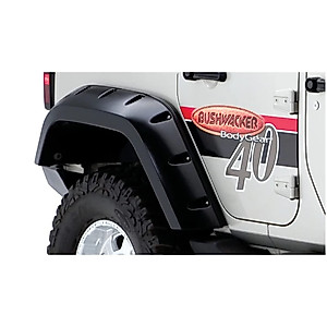 Bushwacker Max Coverage Pocket/Rivet Style Rear Fender Flares | 2-Piece Set, Black, Textured Finish | 10044-02 | Fits 2007-2018 Jeep Wrangler JK Unlimited