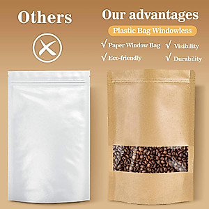 MAQIHAN 24 Stand Up Pouches Bags - 7"×10" Resealable Ziplock Kraft Paper Bags with Window Food Packaging Homemade Bagel Bread Cookie Candy Tea Herb Spice Coffee Jerky Dog Treat Bags Small Business