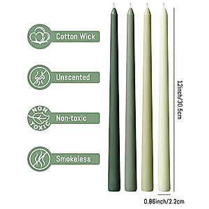 Viyffo 12 Inch Green Taper Candles Set of 4 Unscented Smokeless Long Tall Tapered Candles for Candlesticks Sticks Wedding Home Decor Dinner