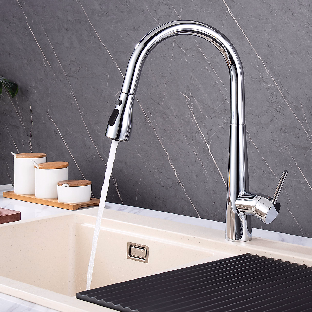 Pull Down Kitchen Faucet Sprayer Head Replacement Part, 3 Function kitchen Sink Faucet Replacement Nozzle, Spray Head for American Standard Faucets, Kohler, Hansgrohe, Grohe, Moen, Delta, Chrome