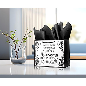 Lyforpyton Large Reminder Gift Bag with Tissue Paper 12.6" Black and White Gift Bag for Men Women Best Friends Coworker Birthday Wedding