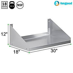AmGood 30" Long X 18" Deep Stainless Steel Wall Shelf with Side Guards