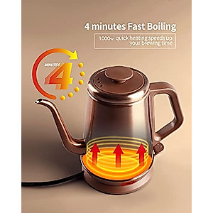 DmofwHi 1000W Gooseneck Electric Kettle (1.0L),100% Stainless Steel BPA Free Tea Kettle with Auto Shut - Off Protection, Pour Over Coffee Kettle -Copper