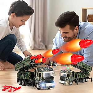 Youlechen Army Toys for Boys, Military Toys with 8 Missiles, Army Truck Toy with Light & Sounds, Die-cast Army Vehicle, Military Vehicles Gift for 3 4 5 6 Year Old Boys