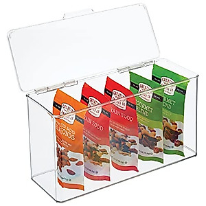 mDesign Kitchen Pantry and Fridge Storage Organizer Box Containers with Hinged Lid for Shelves and Cabinets - Holds Food, Snacks, Seasonings, and Utensils - Lumiere Collection - 2 Pack - Clear