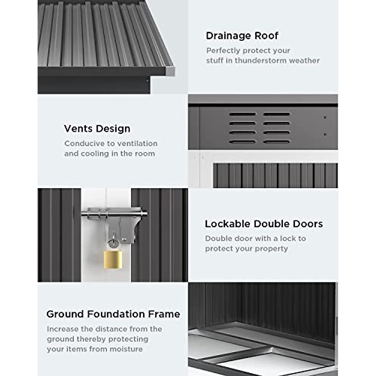 Bealife 6' x 4' Outdoor Storage Shed Clearance with Floor Base, Metal Outdoor Storage Cabinet with Double Lockable Doors, Waterproof Tool Shed, Backyard Shed for Garden, Patio, Lawn, in 2boxes(Grey)
