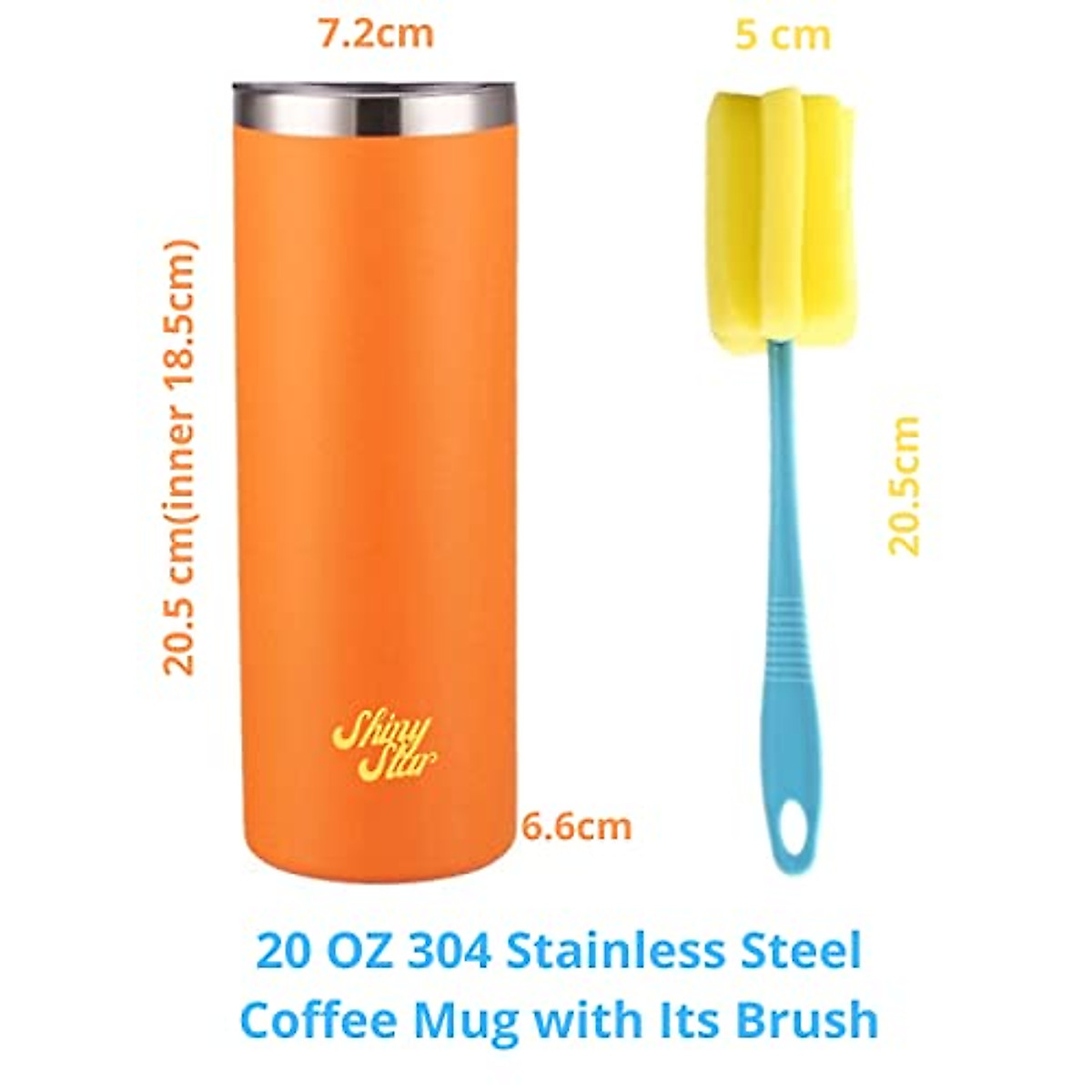 SHINYSTAR 20 OZ Double Wall-Vacuum insulated-Stainless-Spill Proof ABS Lid- Reusable-Warm & Cold-Coffee Thermos-Smoothie Cup with 1 straw and 2 brushes
