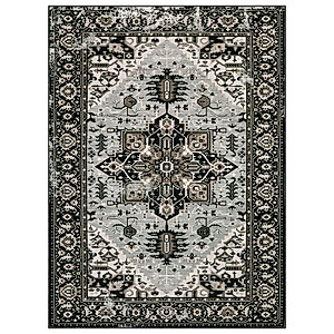 Lahome Boho Rugs for Living Room - 5x7 Area Rugs Machine Washable Throw Black Bedroom Rugs Ultra-Thin Non-Slip Large Dining Room Rug Oriental Indoor Floor Carpet for Kitchen Entraway Office Bathroom